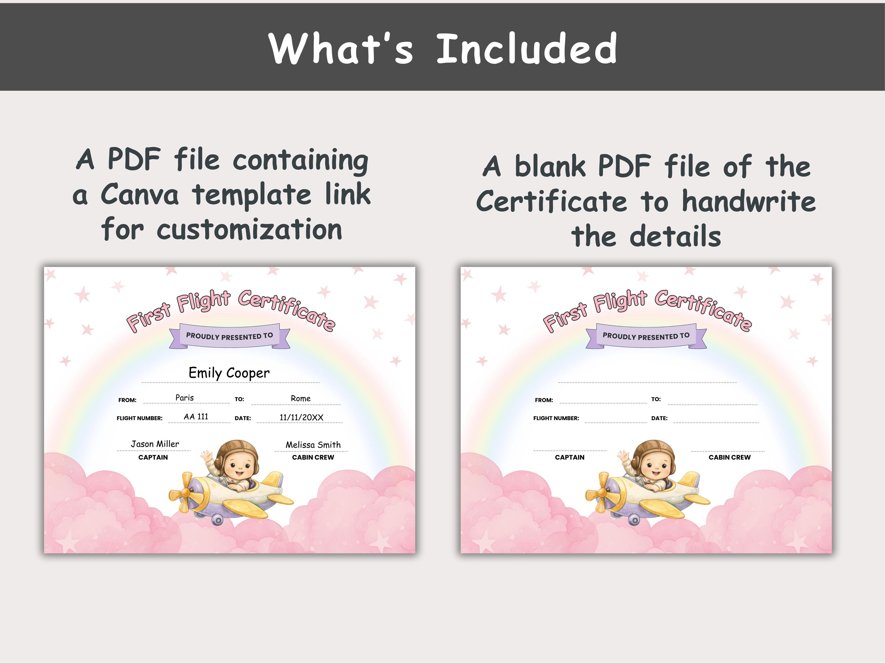 Baby First Flight Certificate, Travel Milestone Keepsake Printable ...
