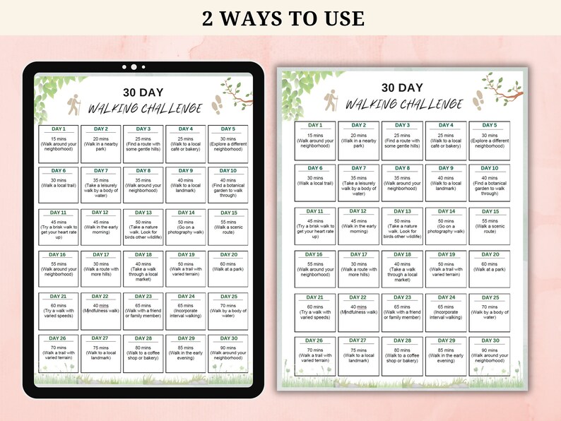 30-day Walking Challenge Editable PDF, Printable Walking Planner ...