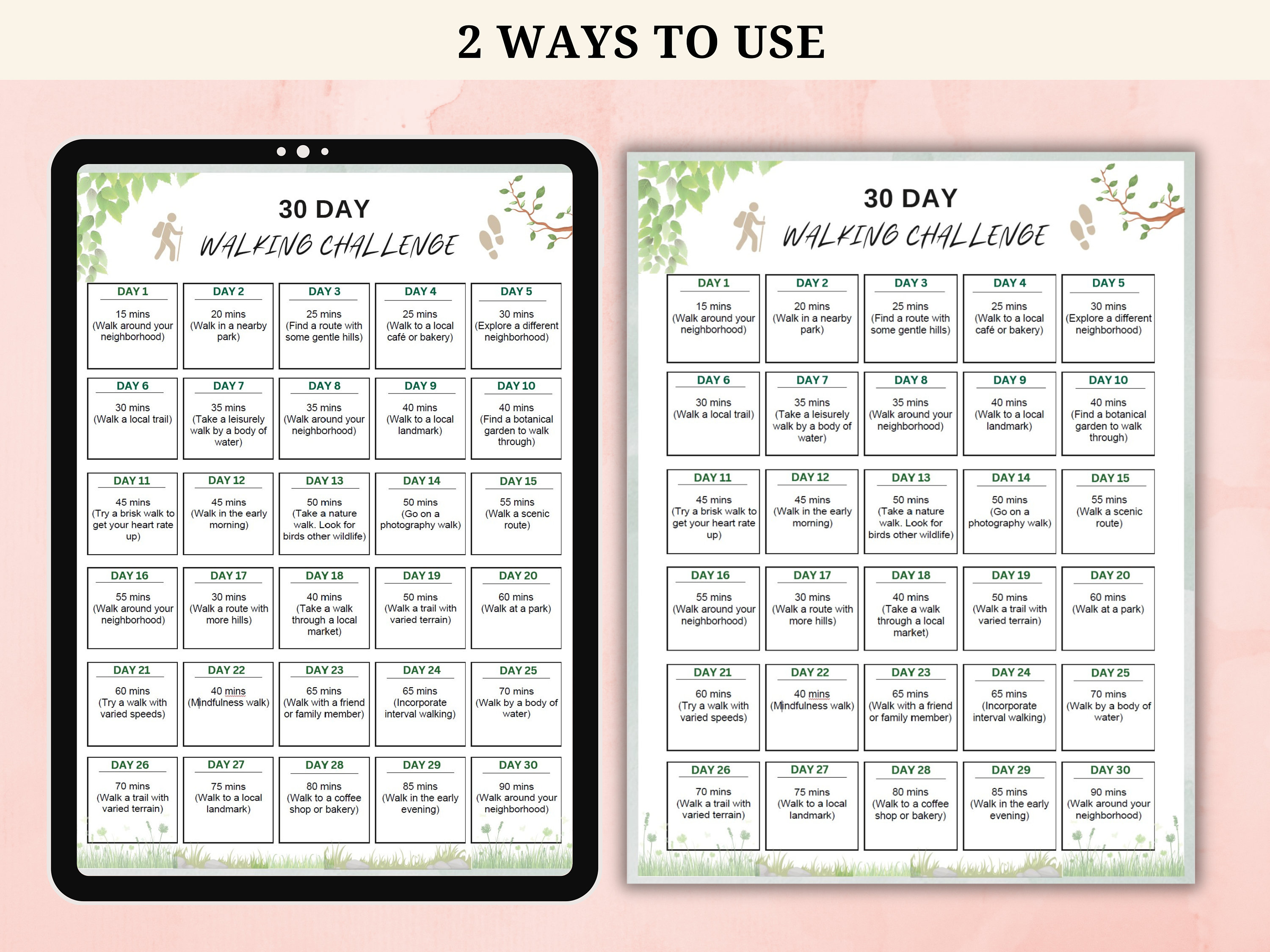 30-day Walking Challenge Editable PDF, Printable Walking Planner ...