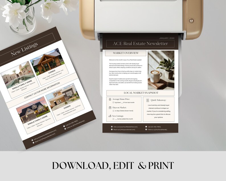Real Estate Newsletter Template, Editable Monthly Real Estate Marketing ...