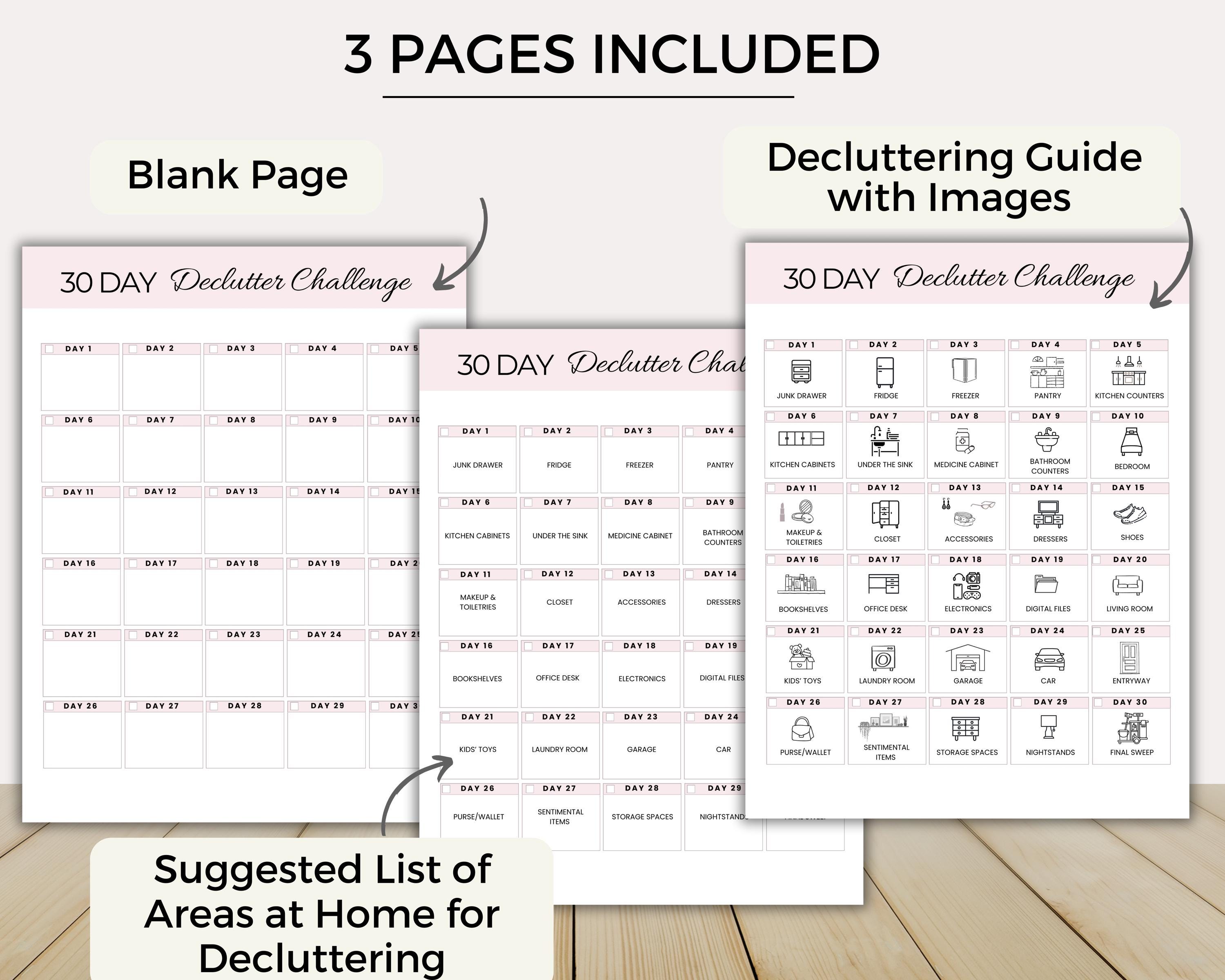 30 Day Declutter Challenge Printable, Home Organization Checklist ...