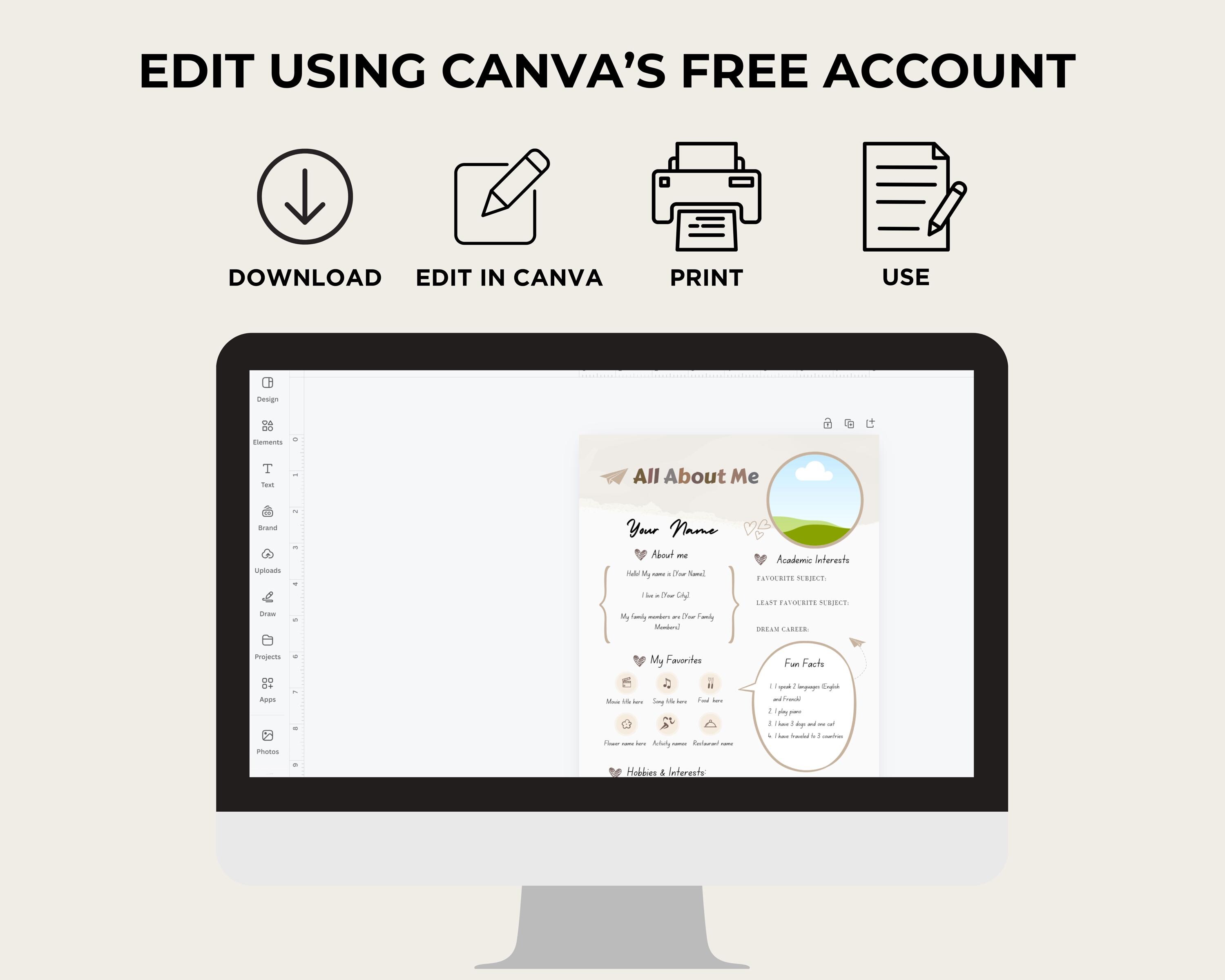 All About Me Editable Canva Template, First Day of School, Get to Know ...