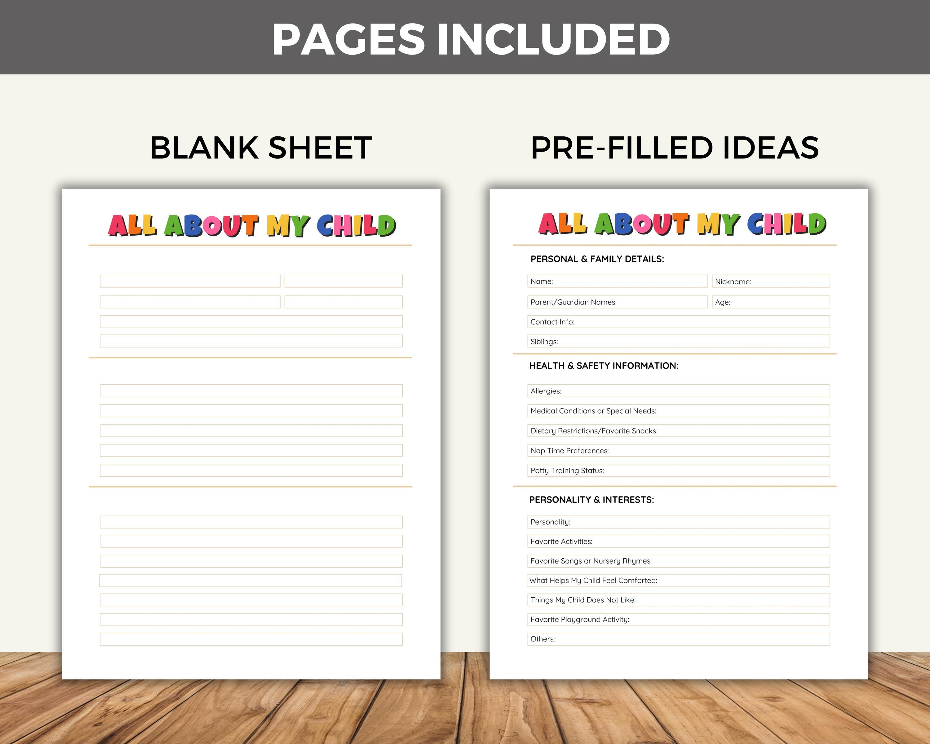 All About My Child Daycare Sheet, Printable Childcare Form, Child Info ...