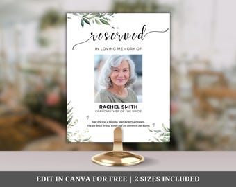 Memorial Wedding Sign, Editable Reserved Wedding Seating Canva Template ...