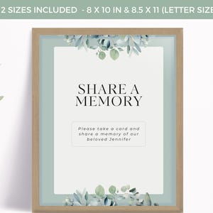 Share a Memory Funeral Sign and Cards, Greenery Customizable Memorial ...