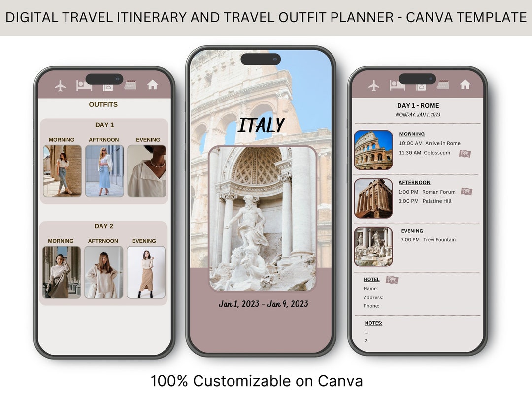 Travel Itinerary Template, Customizable Trip Planner, Digital Itinerary ...