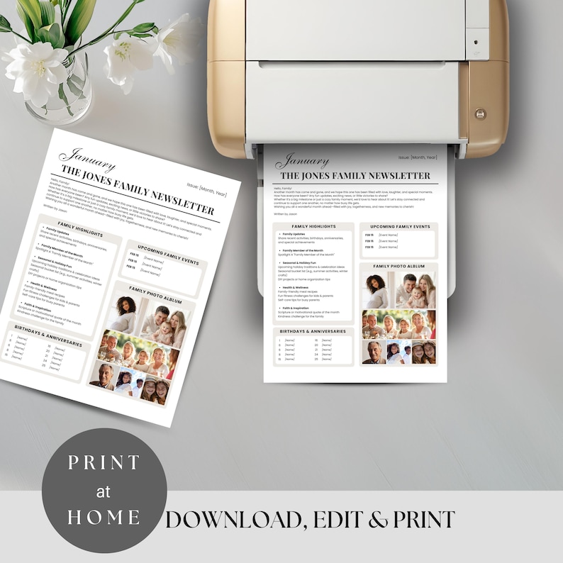 Monthly Family Newsletter With Photos, Minimalist One Page Newsletter ...