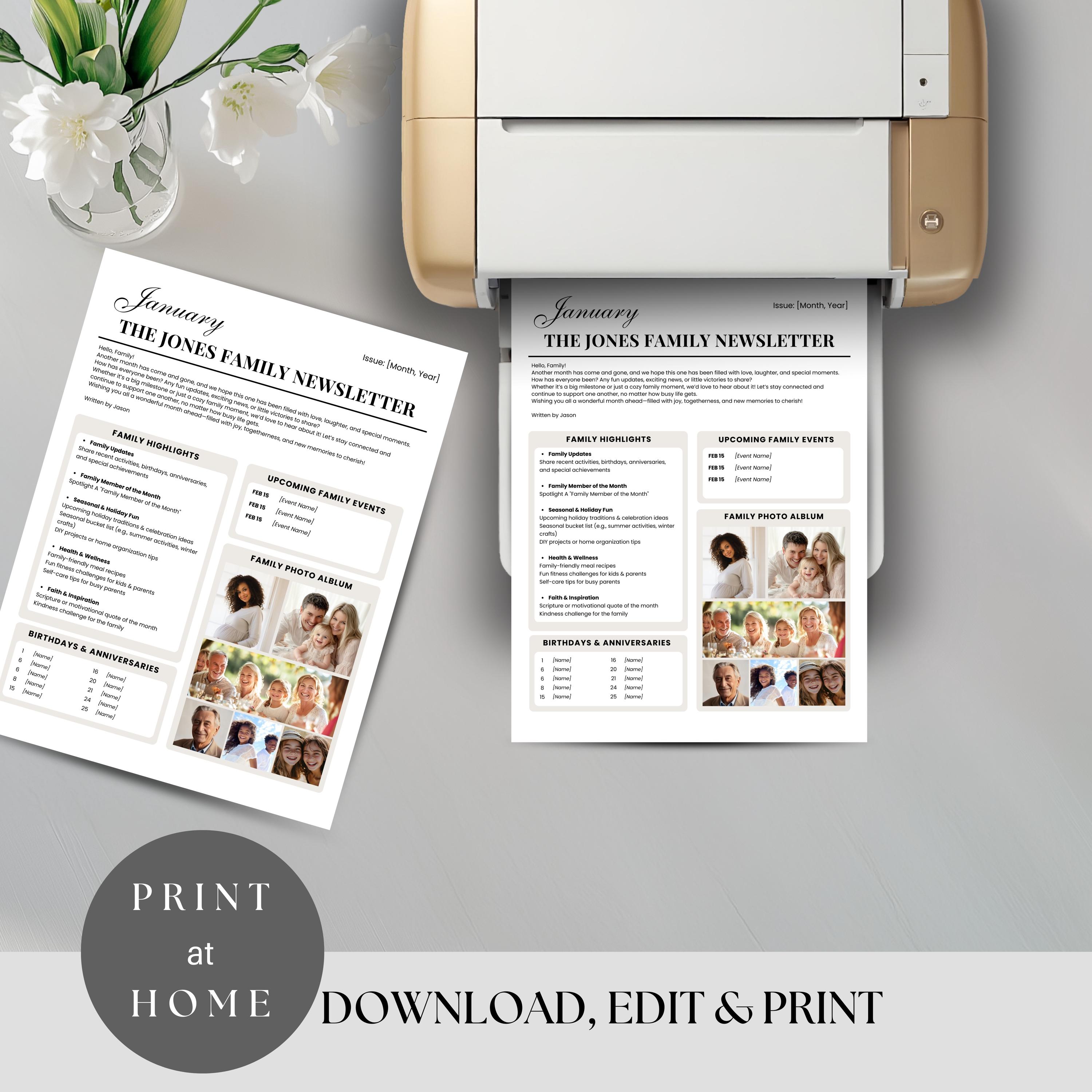 Monthly Family Newsletter With Photos, Minimalist One Page Newsletter ...