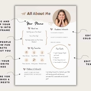 All About Me Editable Canva Template, First Day of School, Get to Know ...