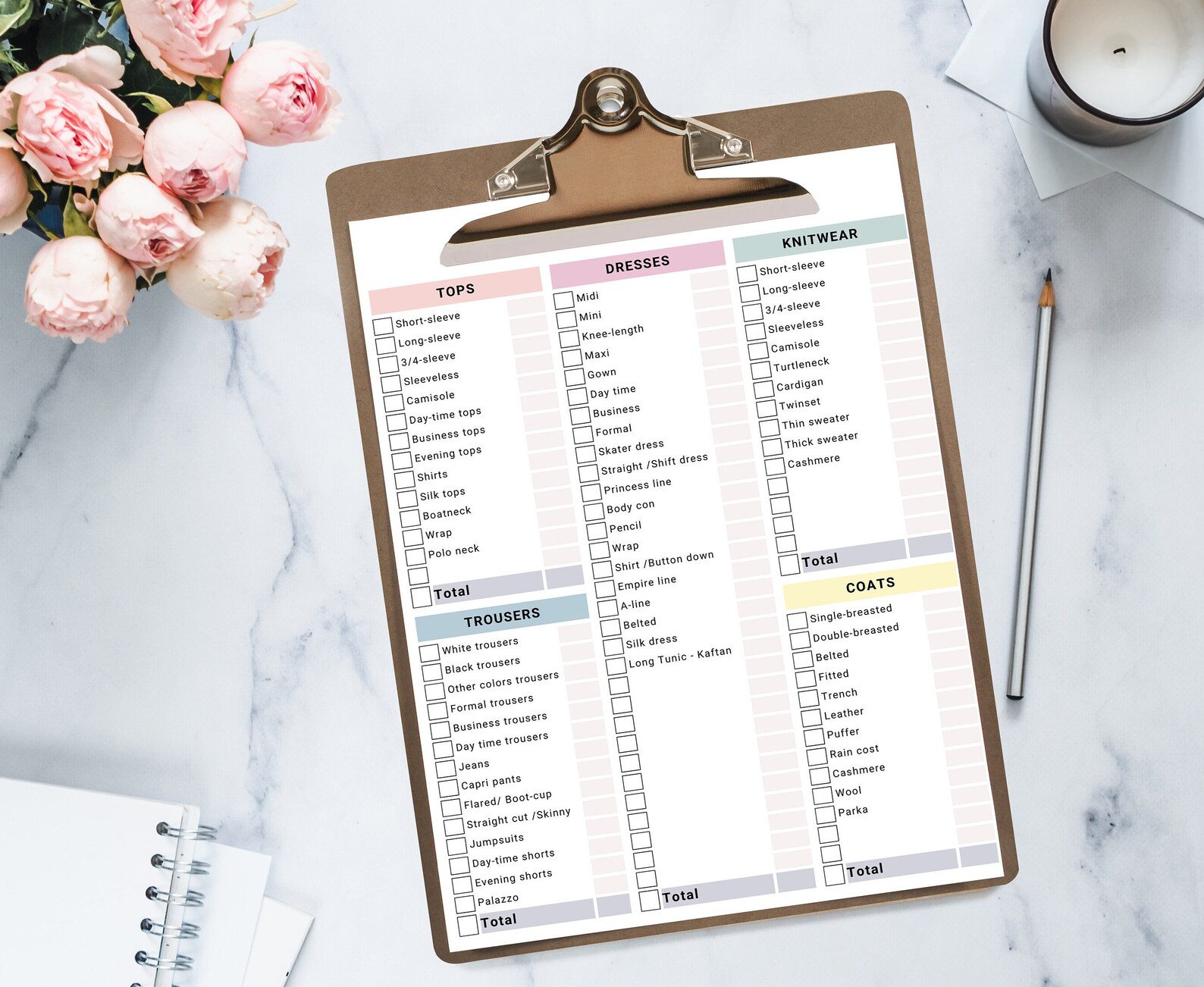 Wardrobe Checklist, Closet Inventory, Outfit Tracker, Minimalist Closet ...