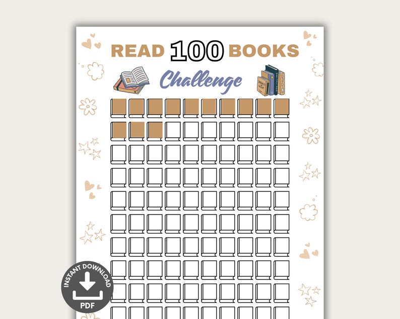 100 Book Challenge Printable, Book Tracker, Reading Challenge, Book ...