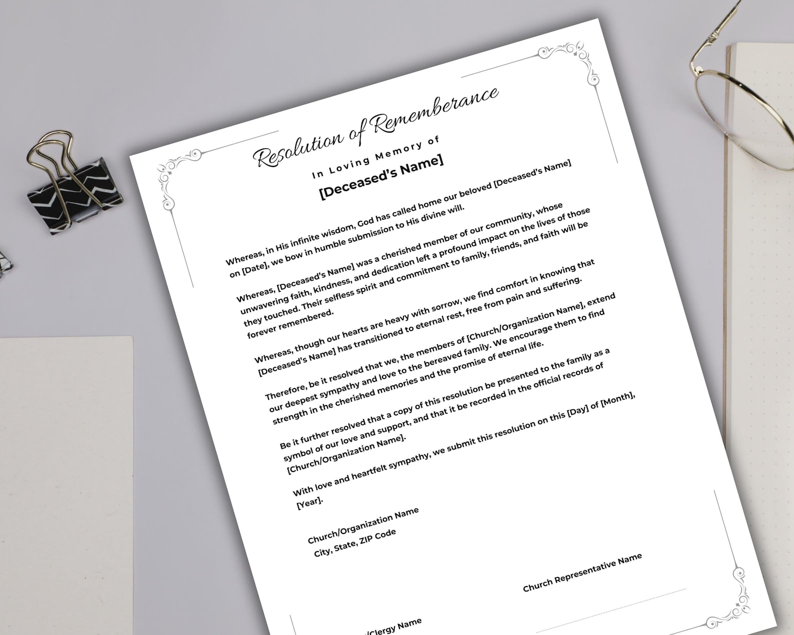 Funeral Resolution Letter, Church Memorial Service Support, Minimalist ...