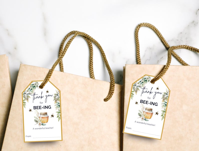 Teacher Appreciation Gift Tag Honey Bee, End of School Year, Holiday ...