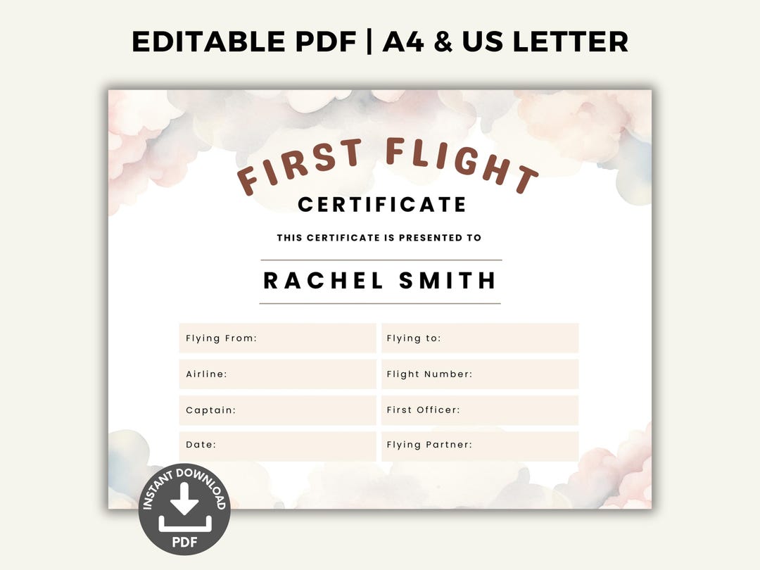 First Flight Certificate for Kids Printable, Toddler Award, Milestone ...