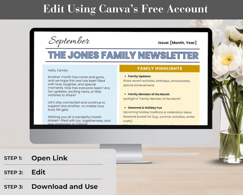 Family Newsletter With Photos, One Page Newsletter, Family Photo ...