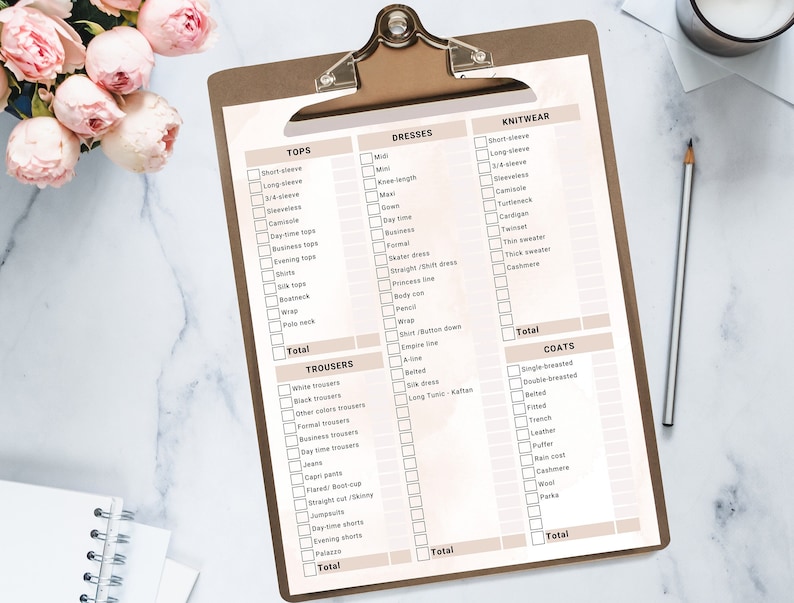 Wardrobe Checklist, Closet Inventory, Outfit Tracker, Minimalist Closet ...