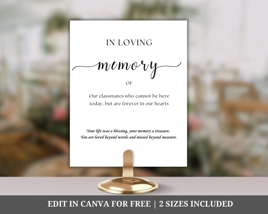 Memorial Table Sign Class Reunion, Editable Canva Template, High School ...