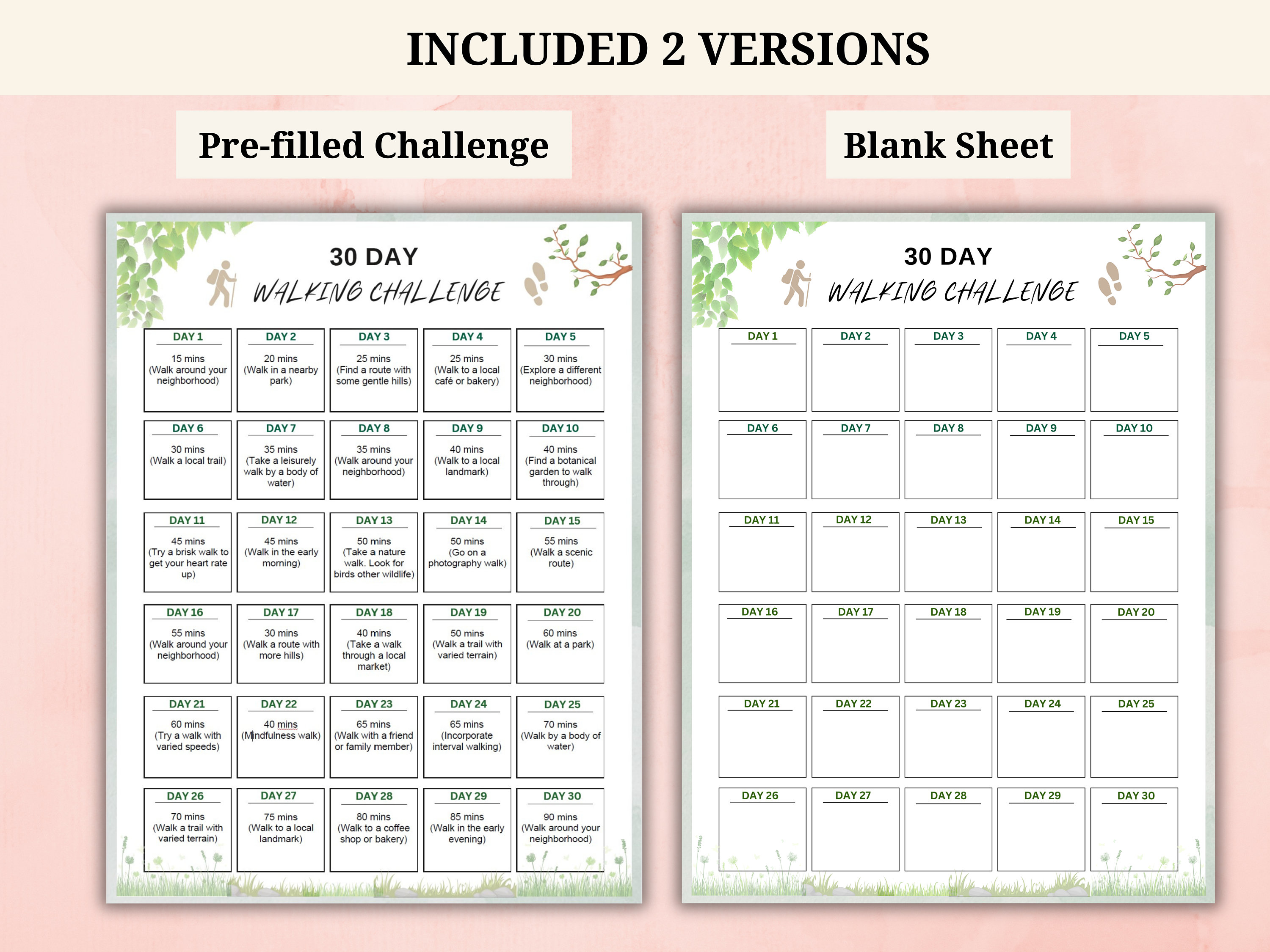 30-day Walking Challenge Editable PDF, Printable Walking Planner ...