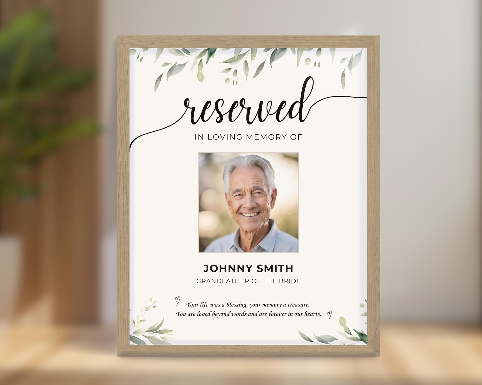 Memorial Wedding Sign, Editable Reserved Wedding Seating Canva Template ...