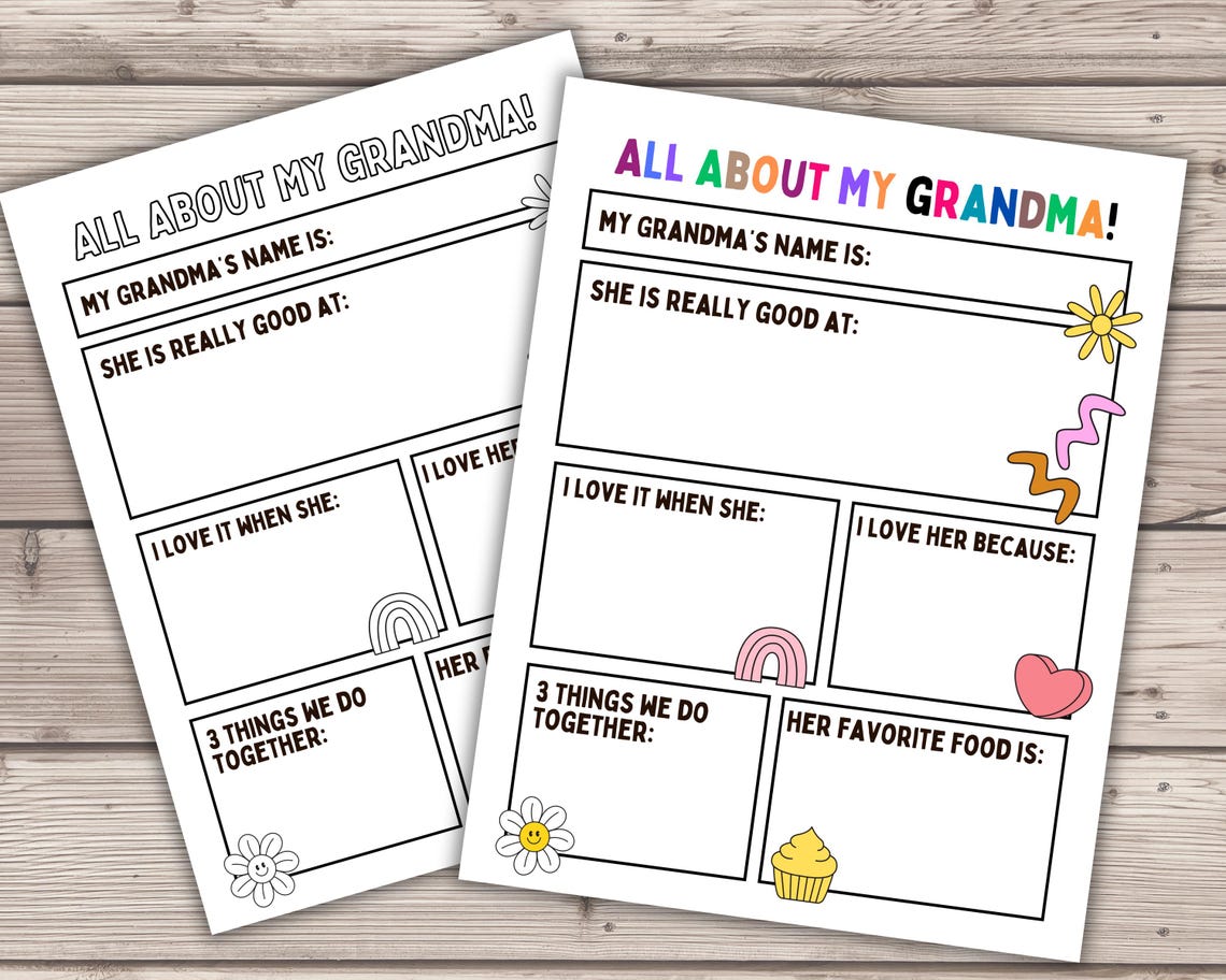 All About My Grandma, Kid Coloring Page, Grandmother Gift, Grandparents ...