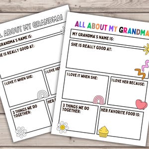All About My Grandma, Kid Coloring Page, Grandmother Gift, Grandparents ...