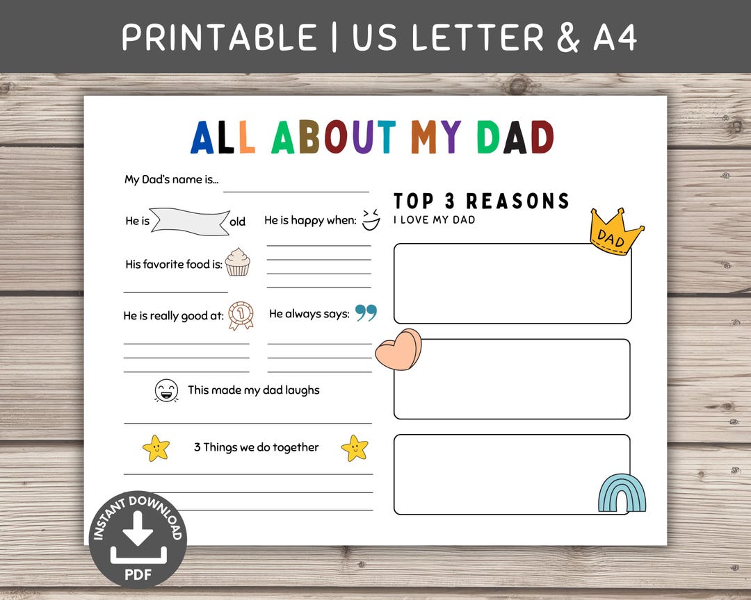 All About My Dad Worksheet Printable, Gifts for Dad, Preschool Activity ...
