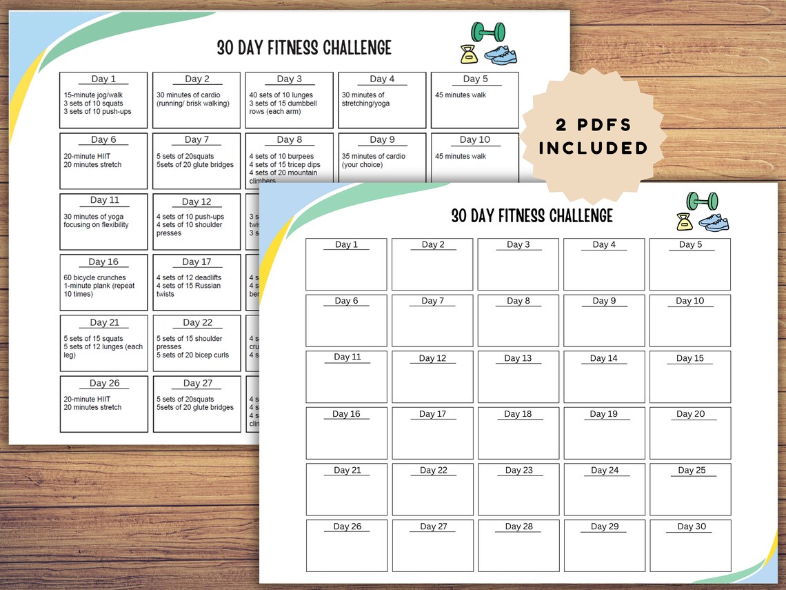 30 Day Fitness Challenge Printable, Home Workout Planner Editable PDF ...
