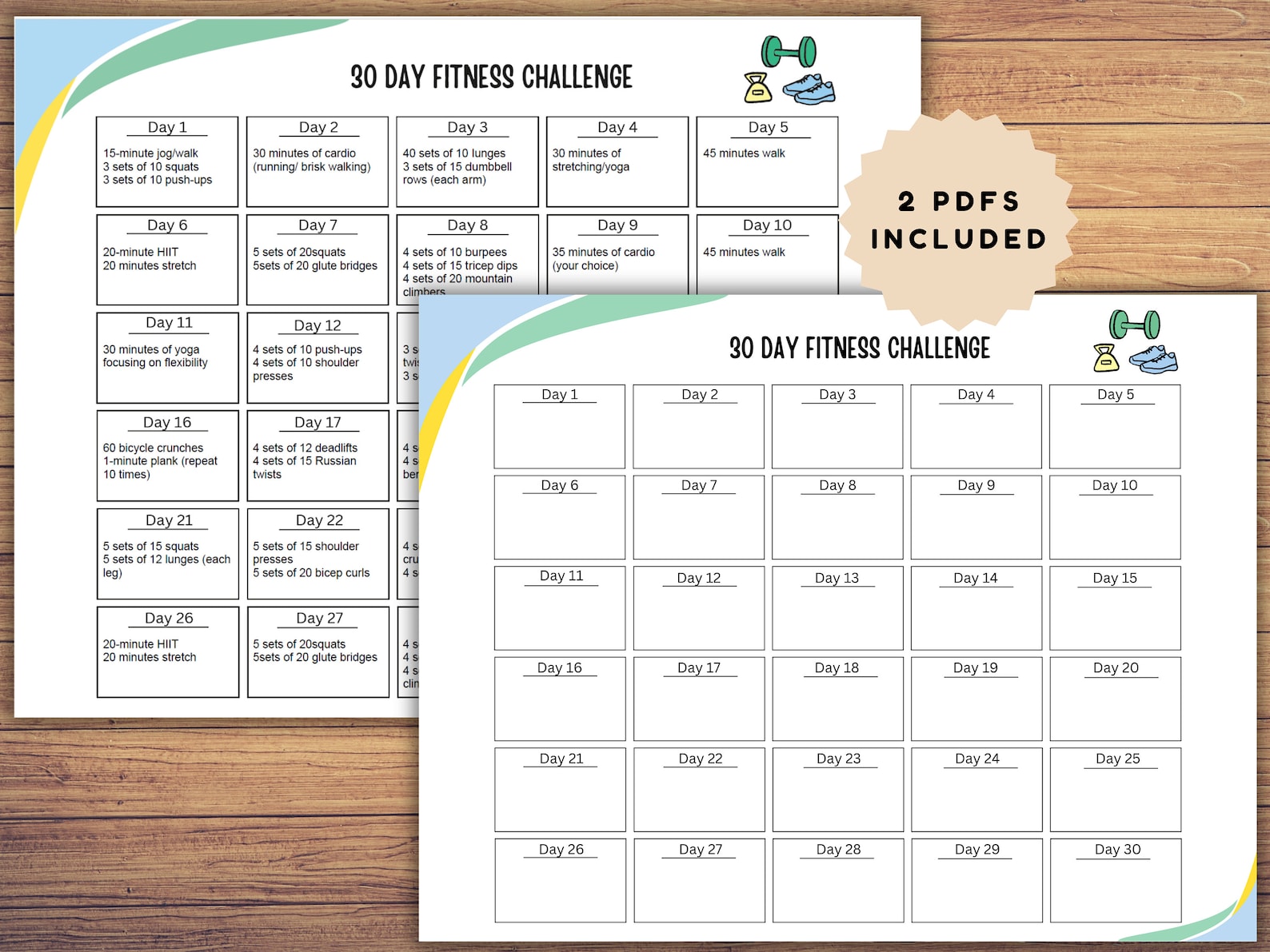 30 Day Fitness Challenge Printable, Home Workout Planner Editable PDF ...