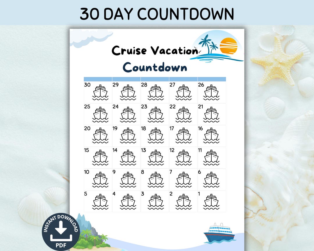 30 Day Cruise Countdown Coloring Printable, Countdown to Family ...