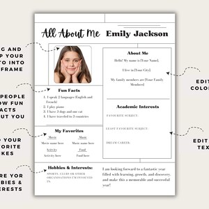 All About Me Editable Canva Template, First Day of School, Get to Know ...