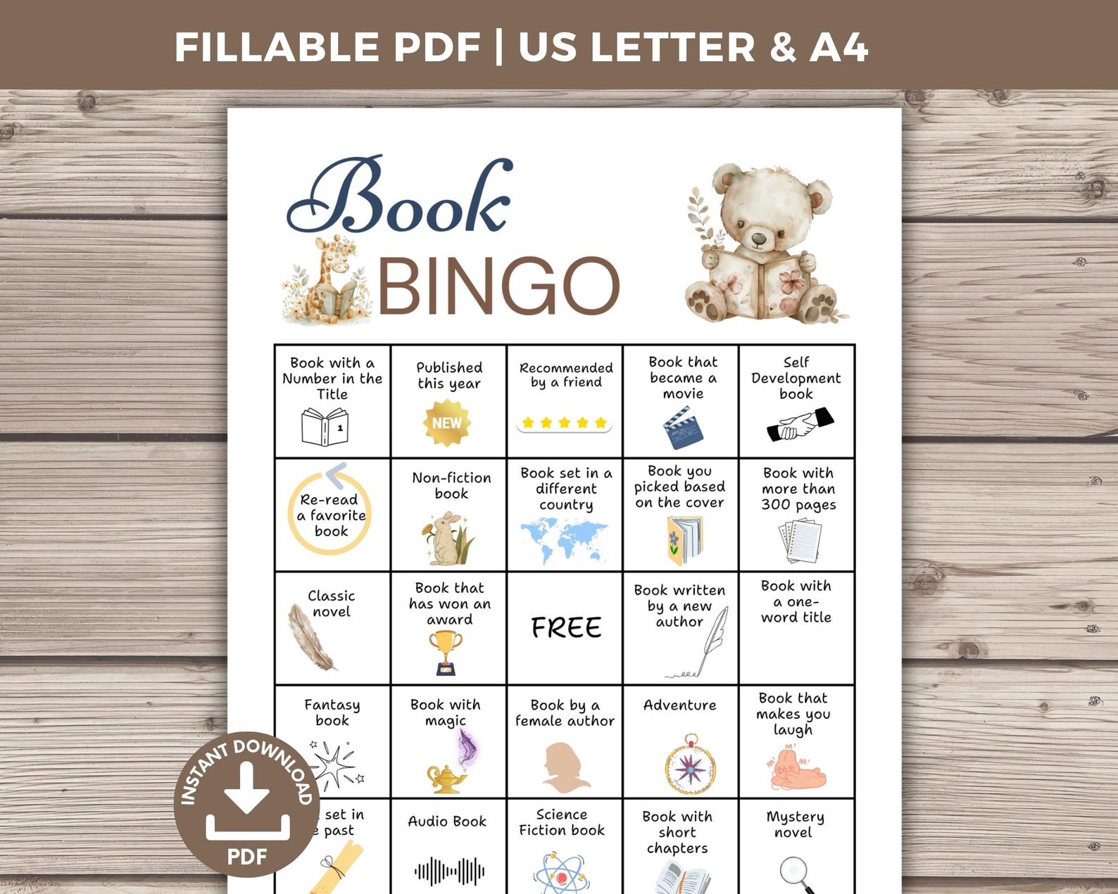 Book Bingo Printable, Reading Challenge, Book Clube Games, Reading Log ...