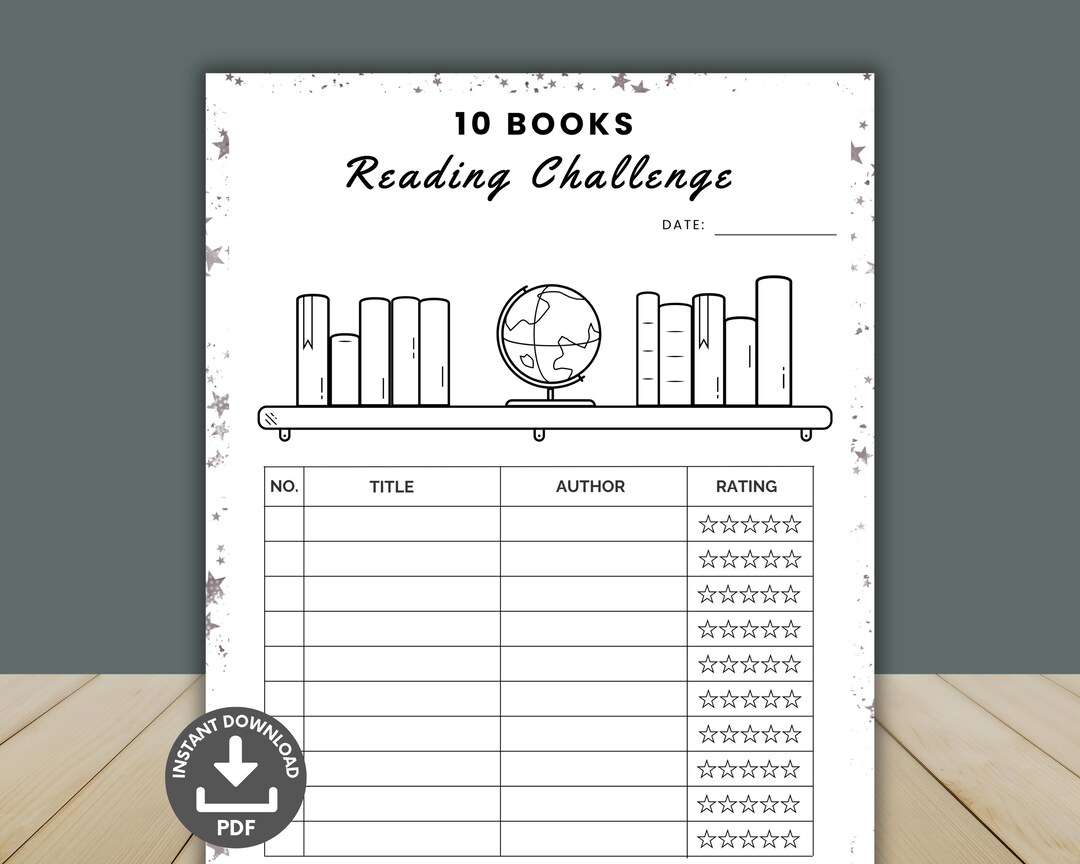 10 Book Reading Challenge Printable, Book Tracker, Bookshelf Reading ...