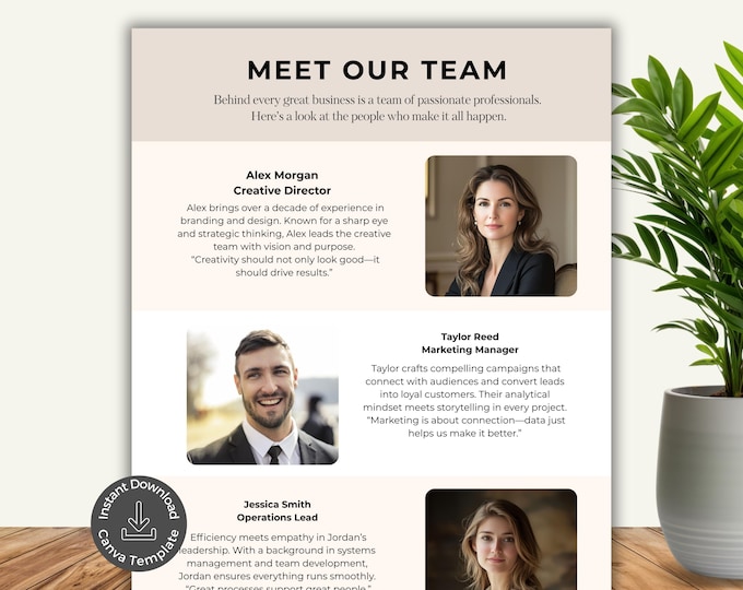 Modern Meet Our Team Flyer Template: Editable Canva Design (digital ...