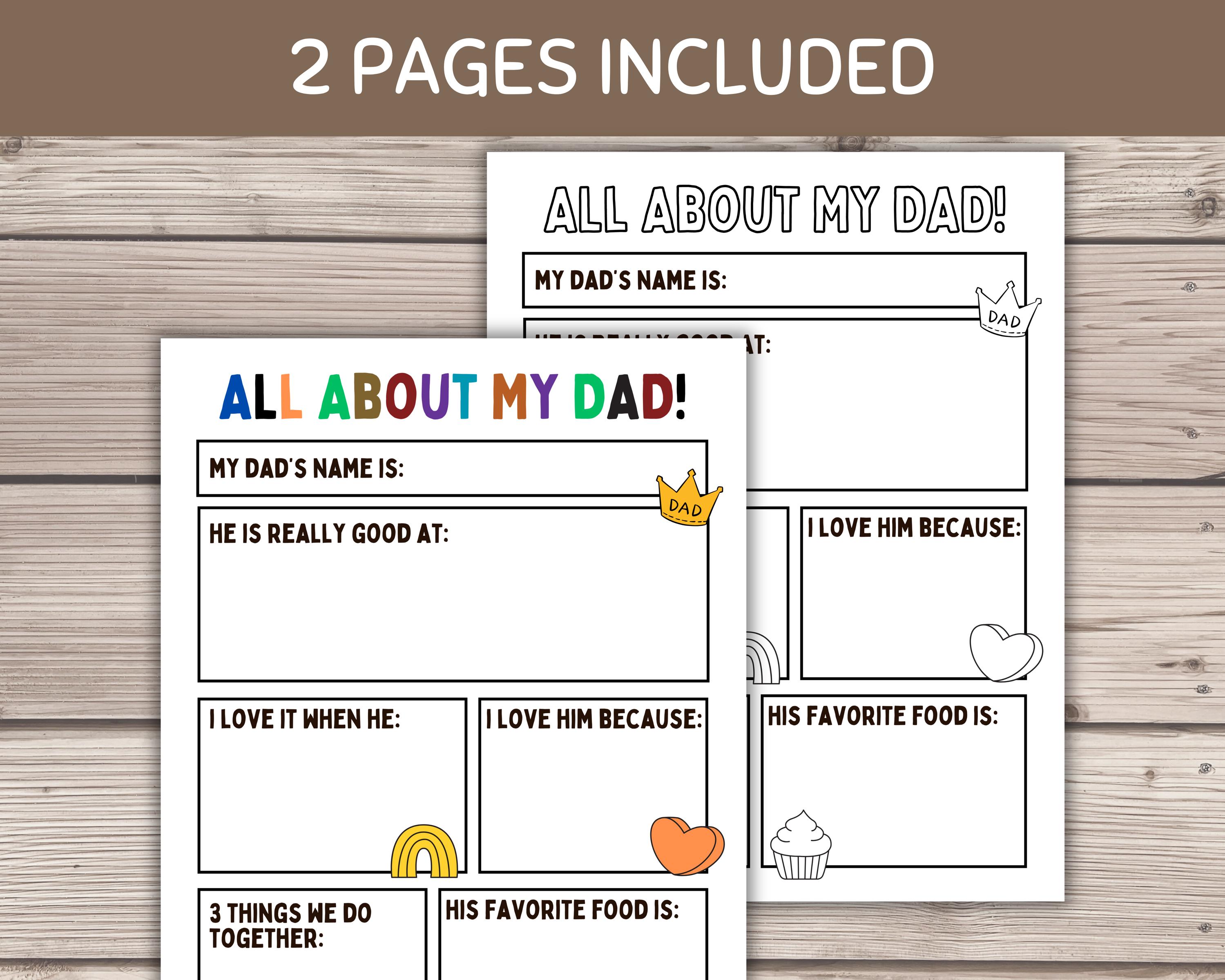 All About My Dad Printable, Gifts for Dad, Preschool Activity, Kid ...