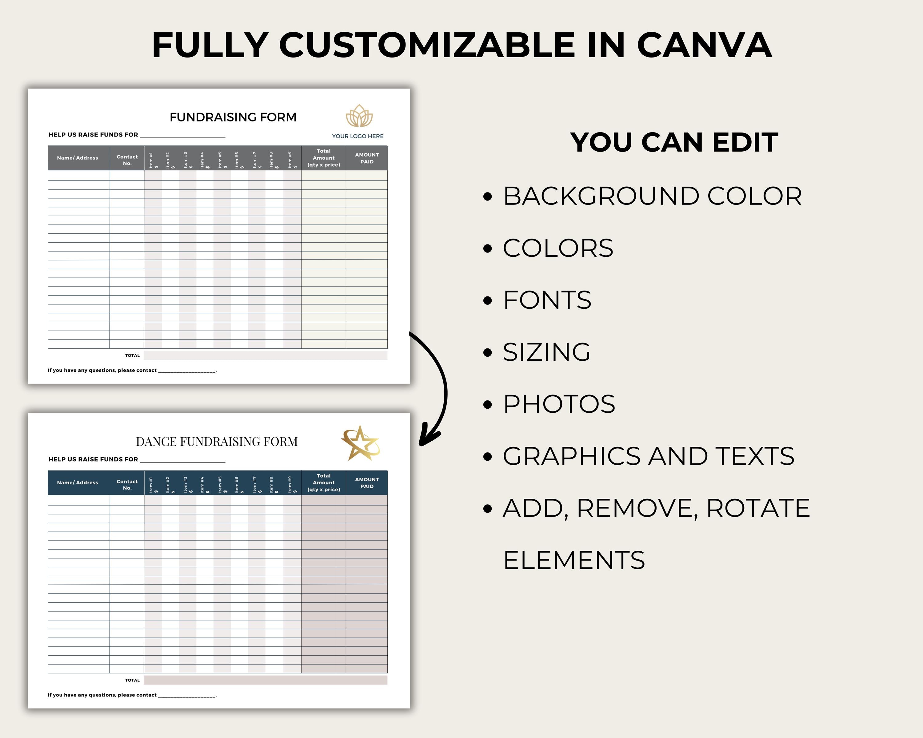 Editable Fundraising Form Canva Template, Landscape Raising Fund ...