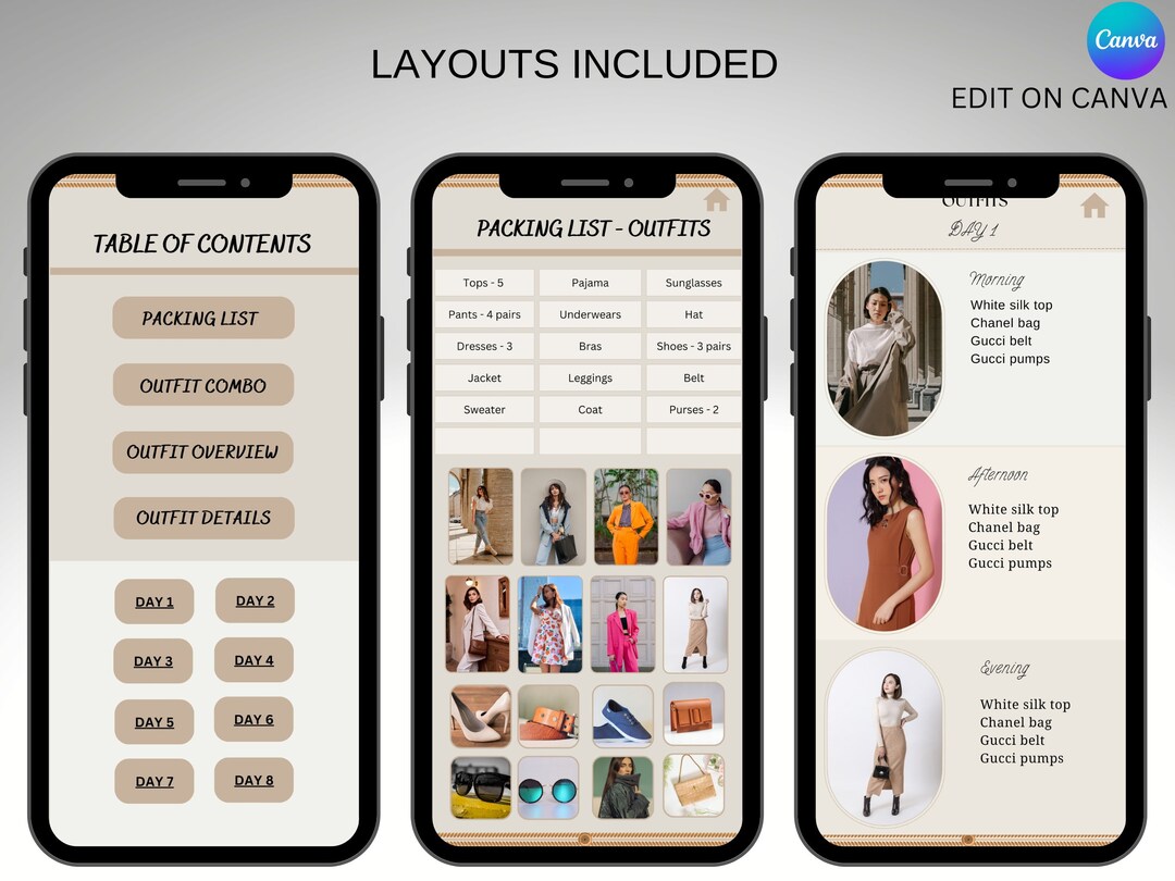 Digital Outfit Planner Template, Editable Capsule Wardrobe Organizer ...