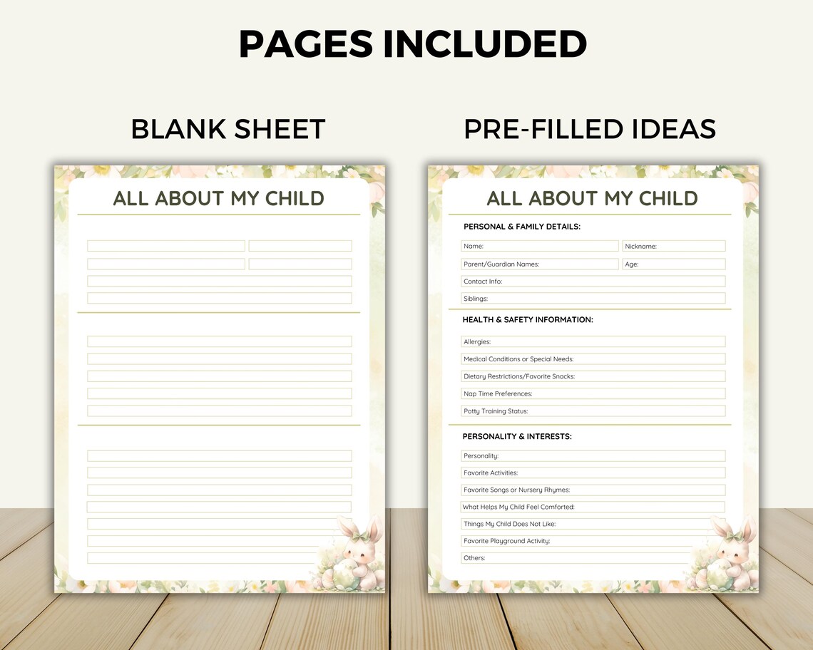 All About My Child Daycare Sheet, Printable Childcare Form, Child Info ...