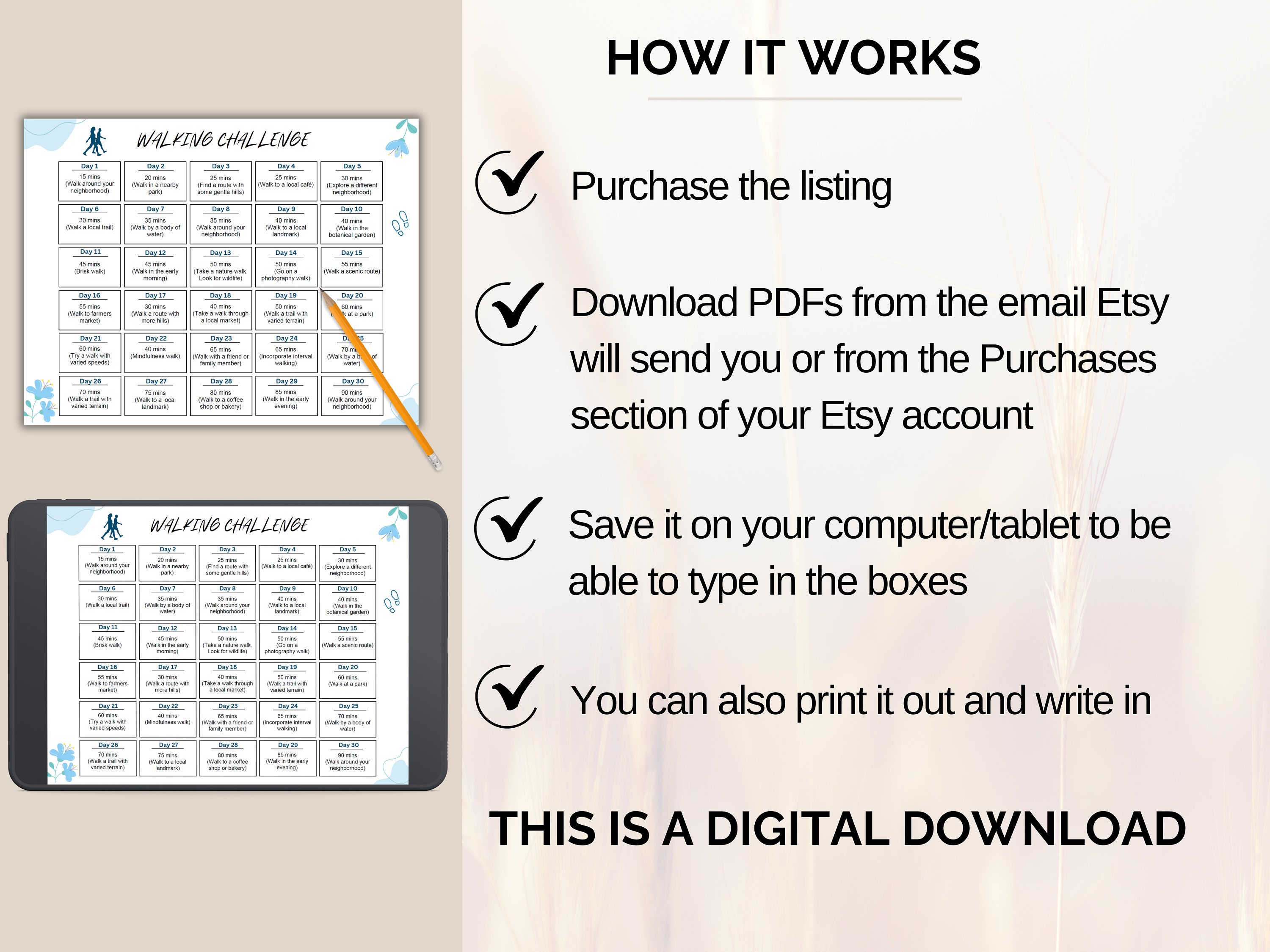 30-day Walking Challenge Editable PDF, Printable Walking Planner ...