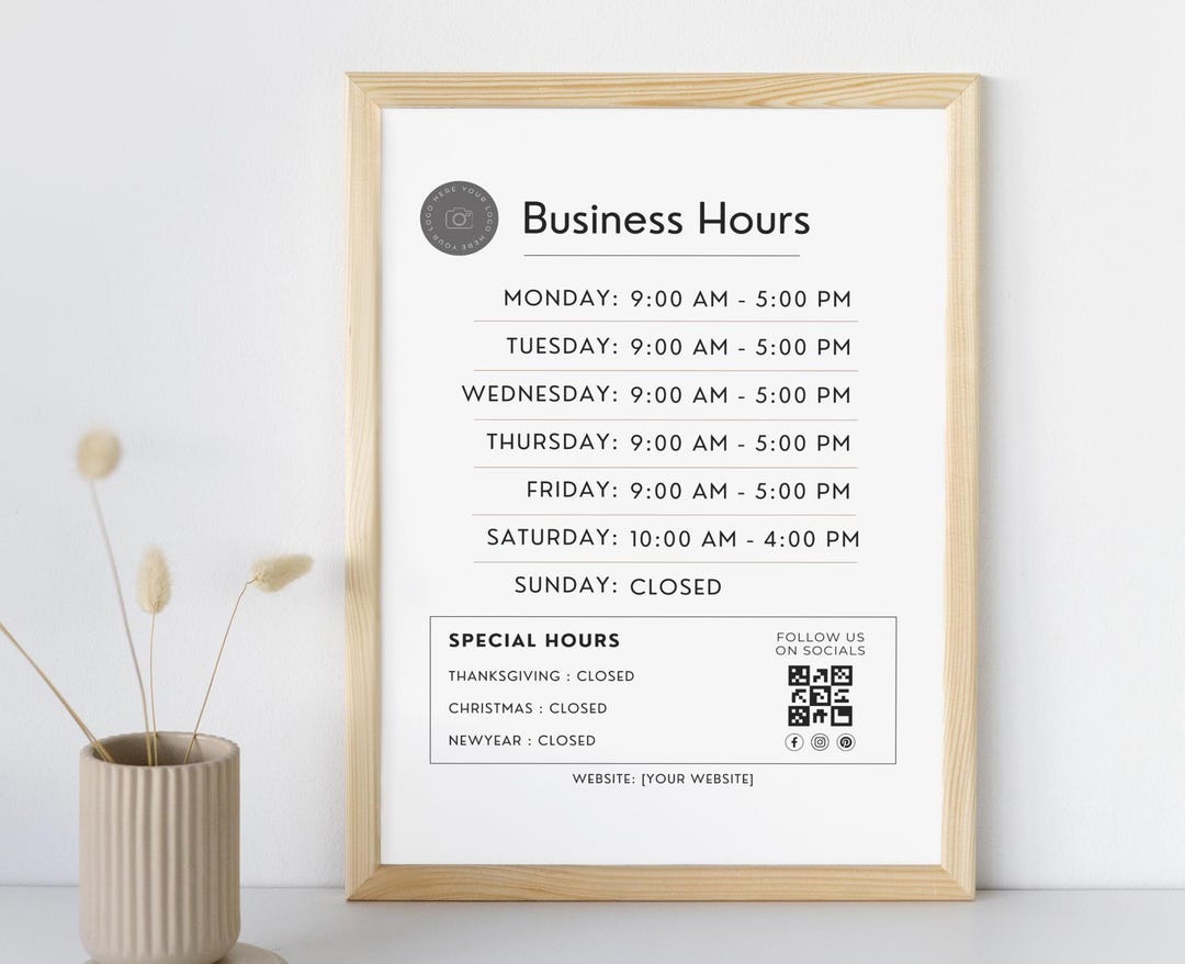 Business Hours Flyer, Editable Canva Template, Minimalist Store Opening ...