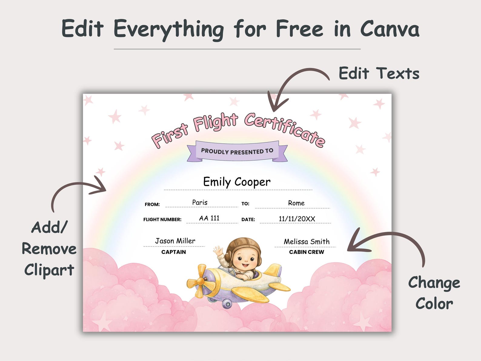 Baby First Flight Certificate, Travel Milestone Keepsake Printable ...