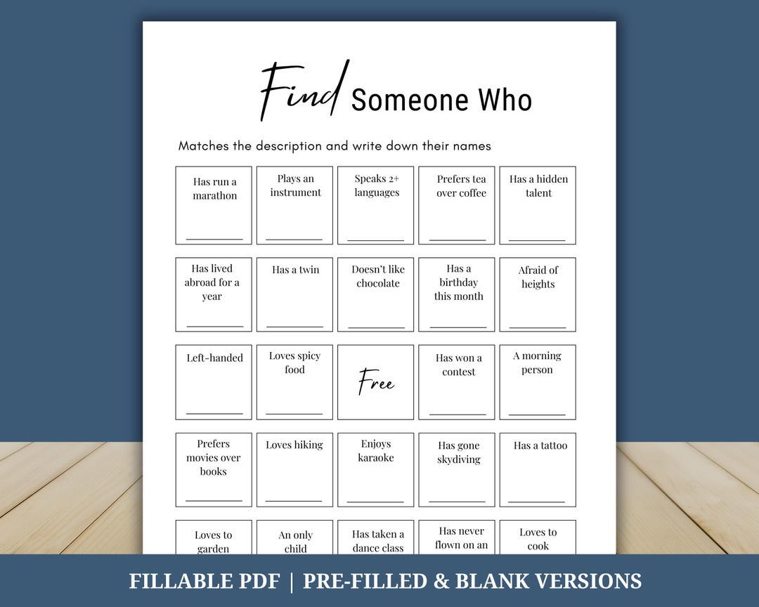 Find Someone Who Bingo Printable, Office Party Game, Team Building ...