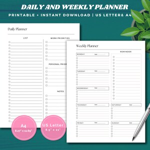 Daily and Weekly Planner Printable, Daily to Do List, Week at a Glance ...