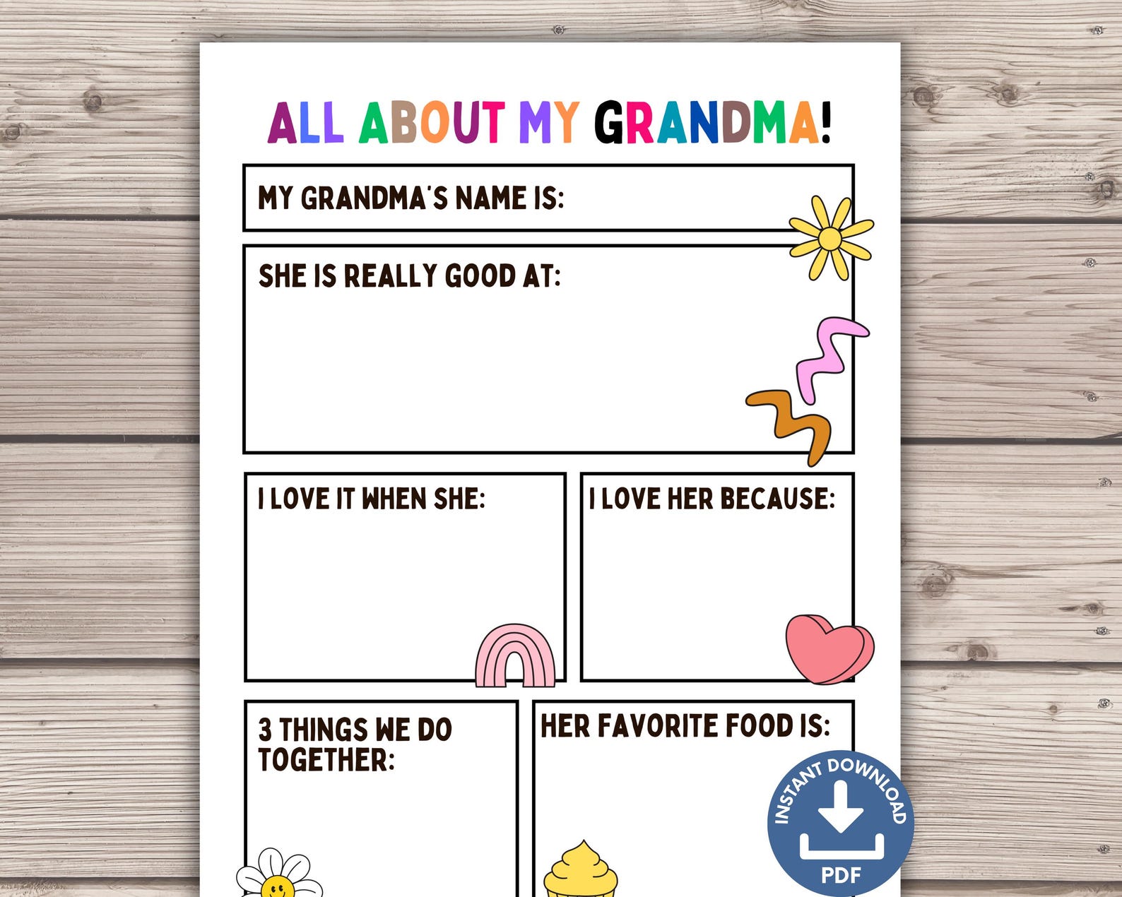 All About My Grandma, Kid Coloring Page, Grandmother Gift, Grandparents ...