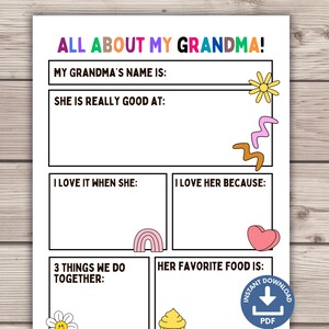All About My Grandma, Kid Coloring Page, Grandmother Gift, Grandparents ...