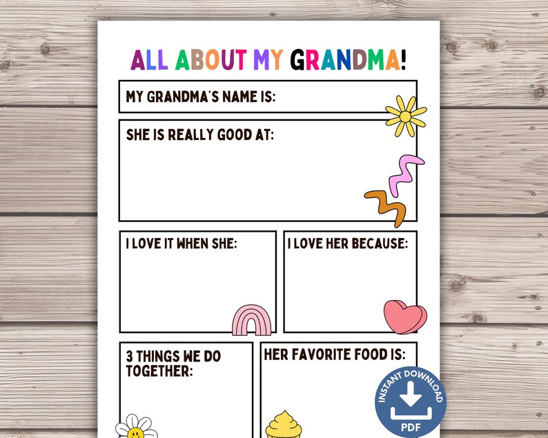 All About My Grandma, Kid Coloring Page, Grandmother Gift, Grandparents ...