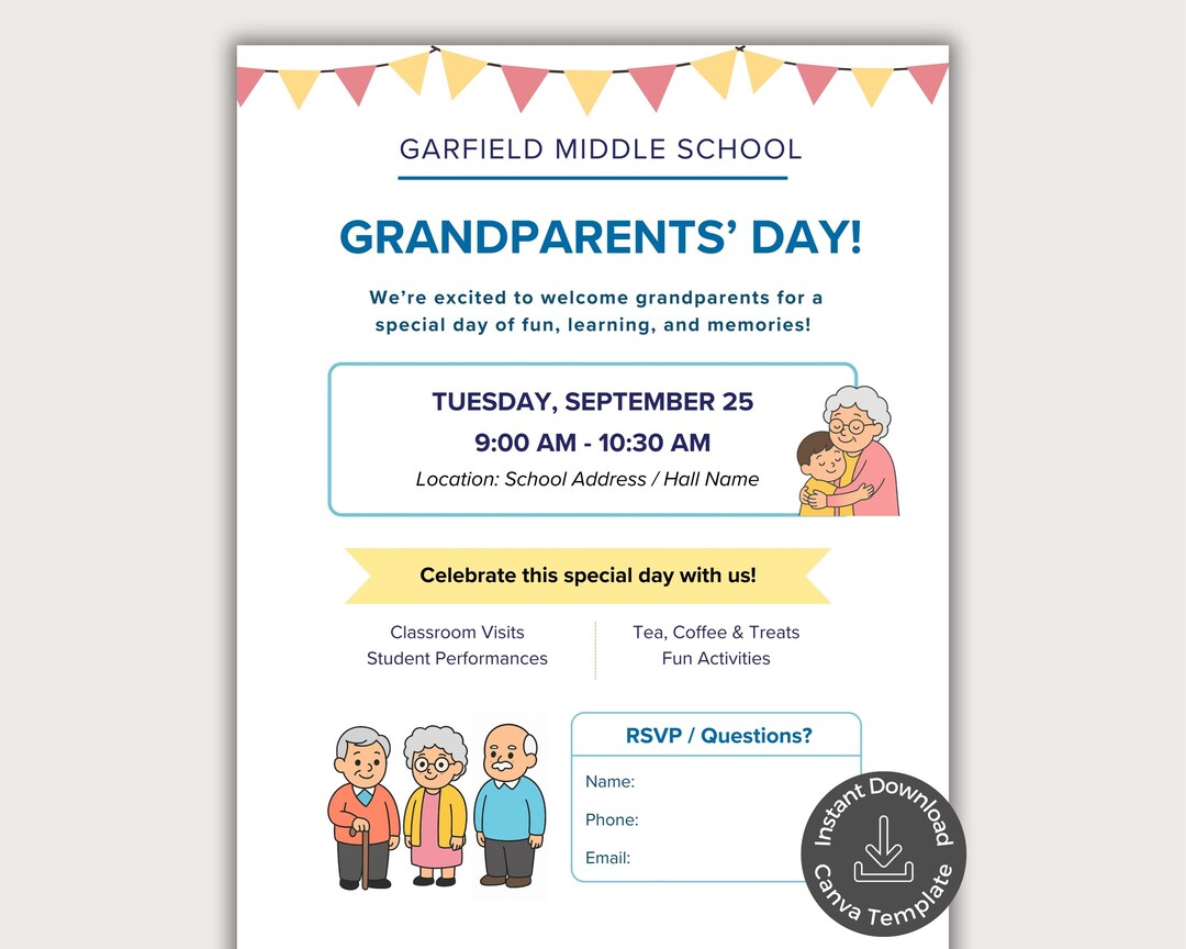 Editable Grandparents Day Flyer, Printable School Grandparents Invite ...