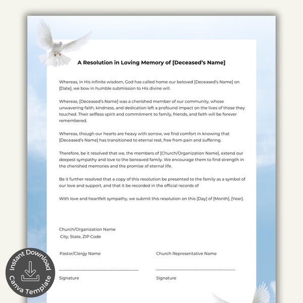 Funeral Resolution Template - Etsy