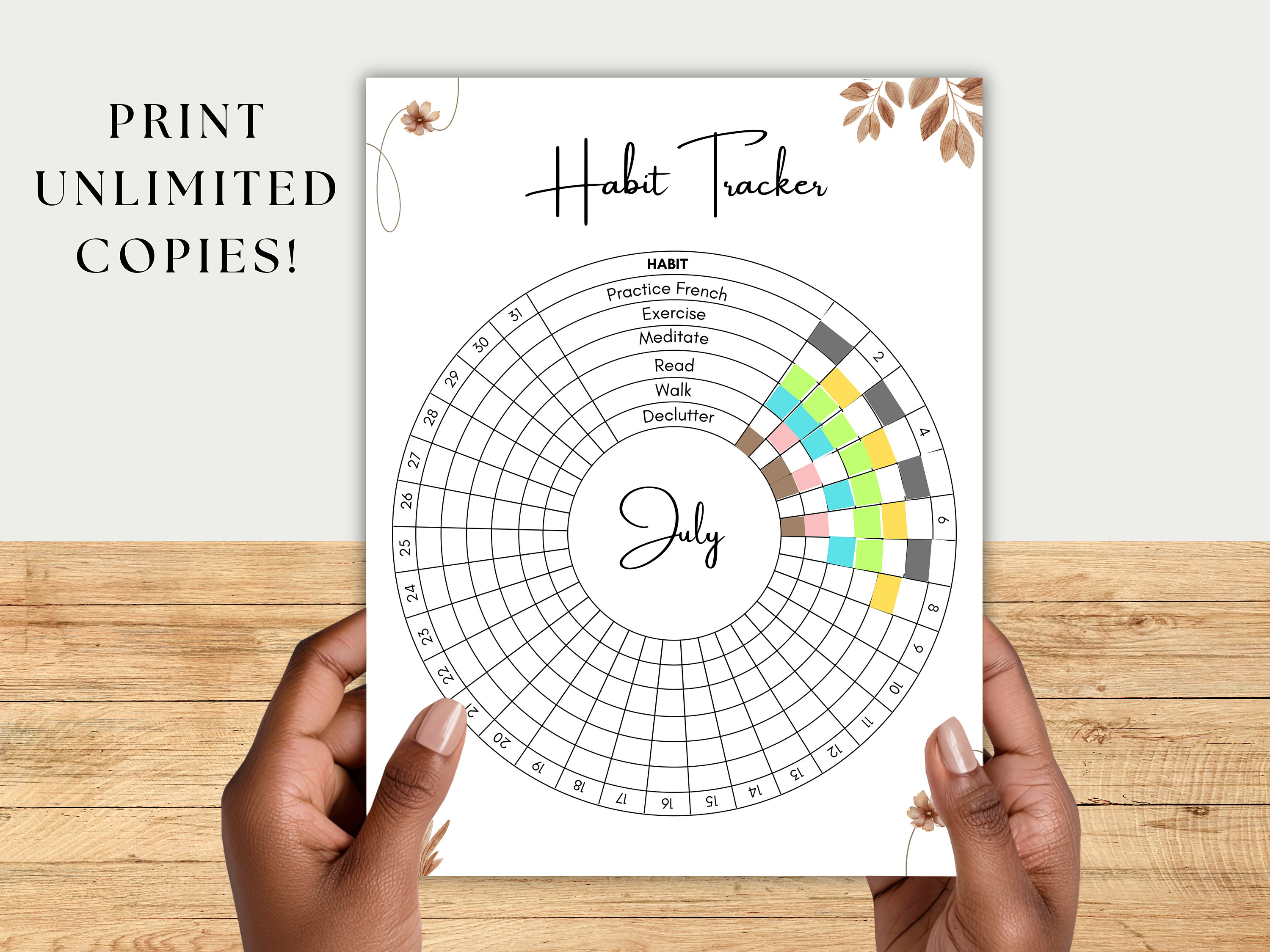 Daily Habit Tracker Printable, Circle Monthly Goal Tracker, Visual ...