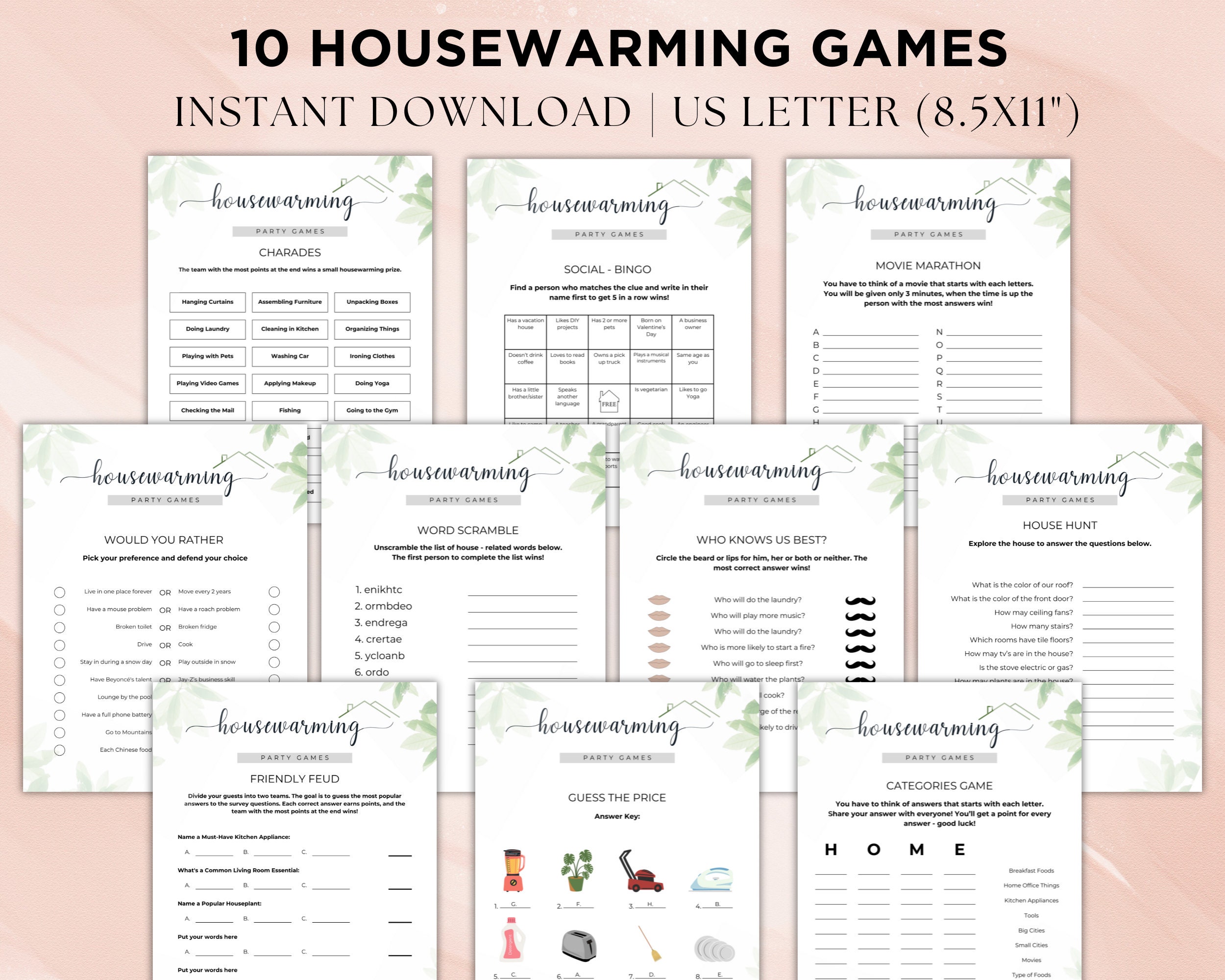 House Warming Games Printable Sheets Housewarming Party Games