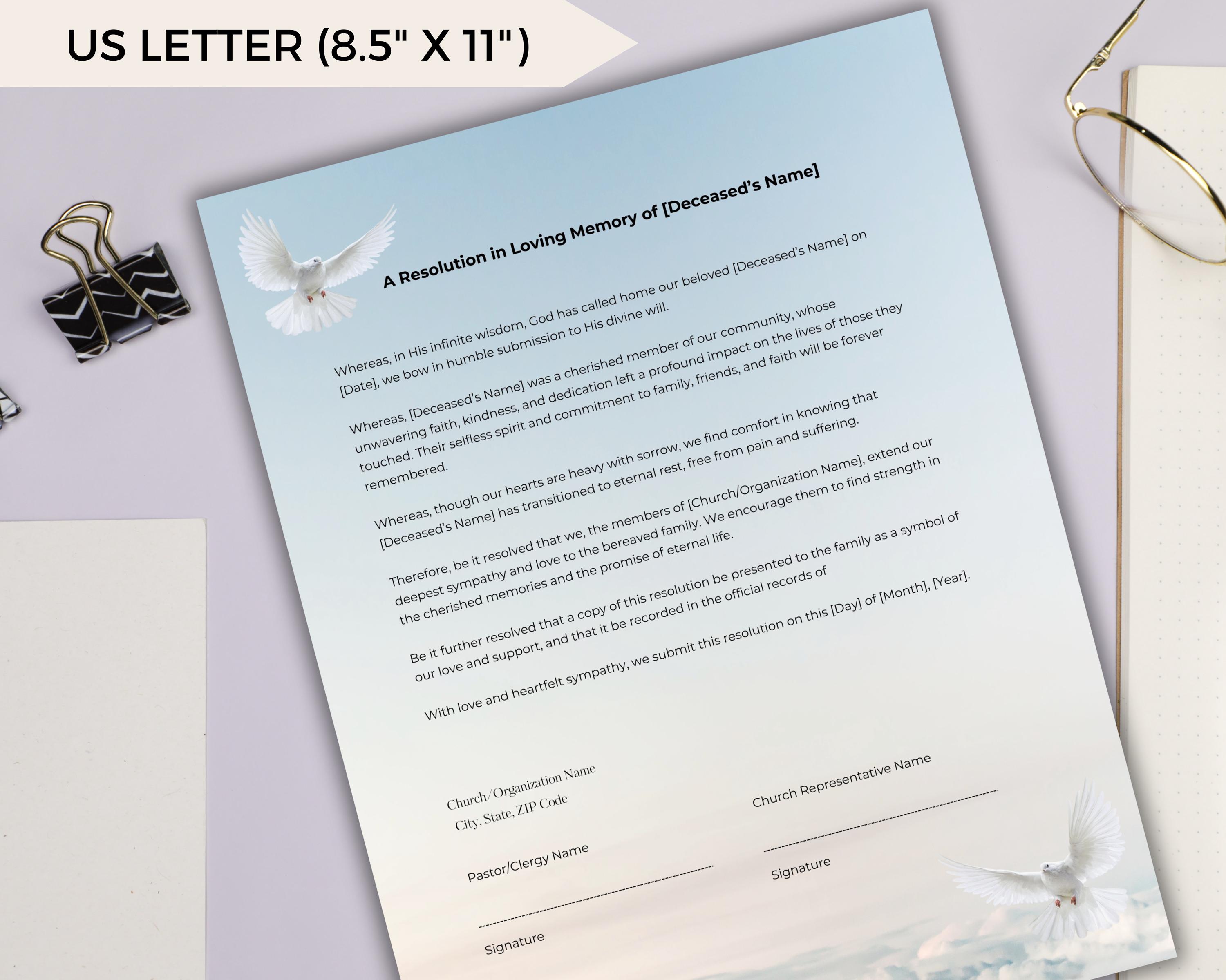 Funeral Resolution for a Pastor, Editable Canva Template, Memorial ...